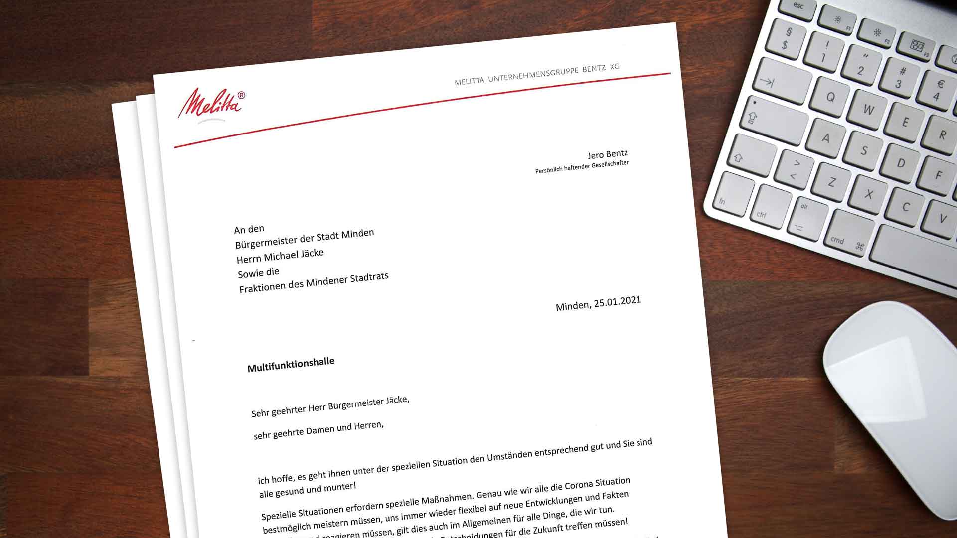 Der geheime Brief von Melitta-Chef Jero Bentz an Bürgermeister und Rat ...